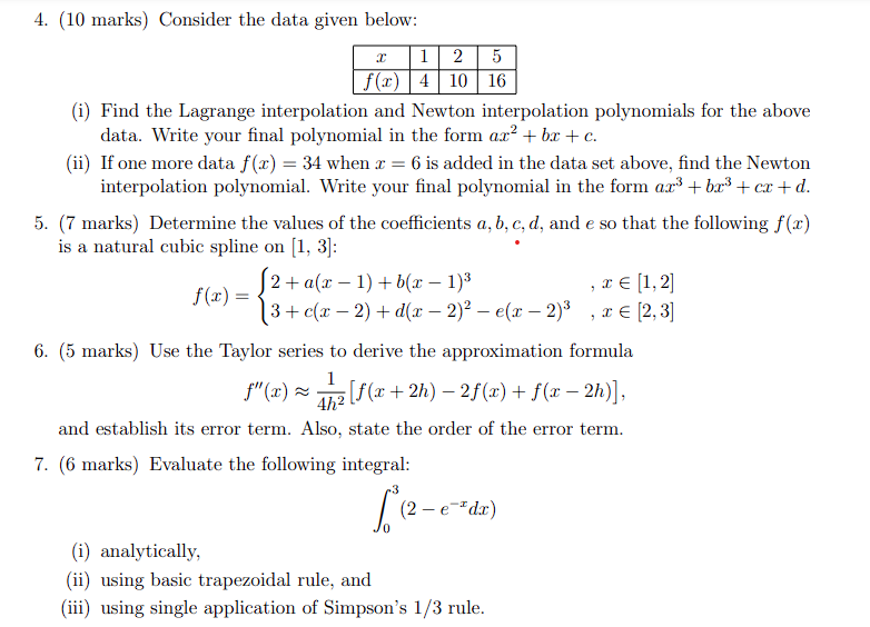 Solved (10 ﻿marks) ﻿Consider the data given below:(i) ﻿Find | Chegg.com