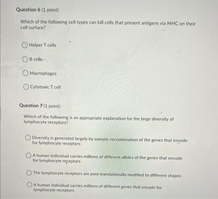 Solved Which of the following cell types can kill cells that | Chegg.com