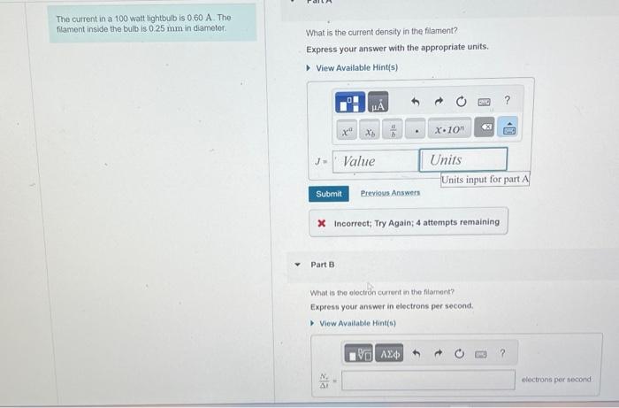 Solved The current in a 100 watt lightbub is 0.60 A. The | Chegg.com