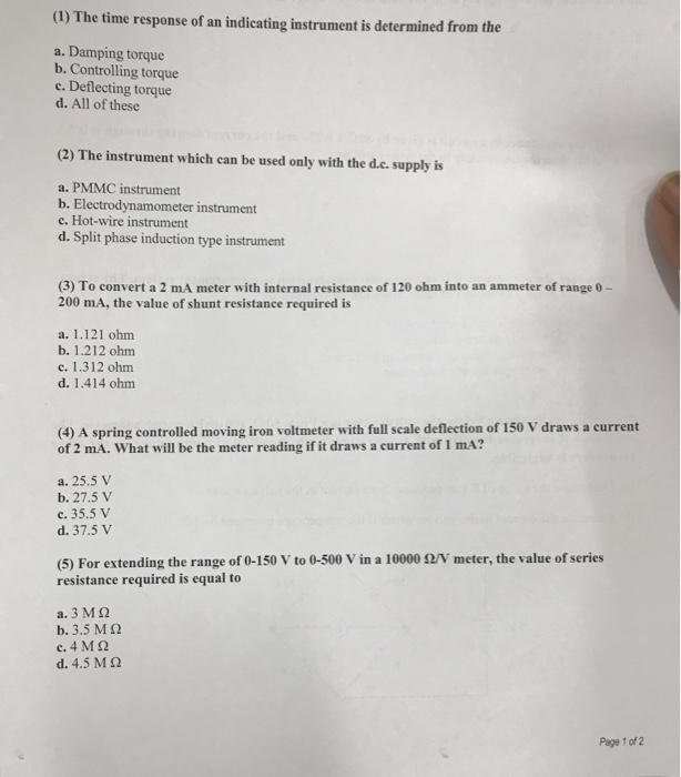 Solved (1) The time response of an indicating instrument is | Chegg.com