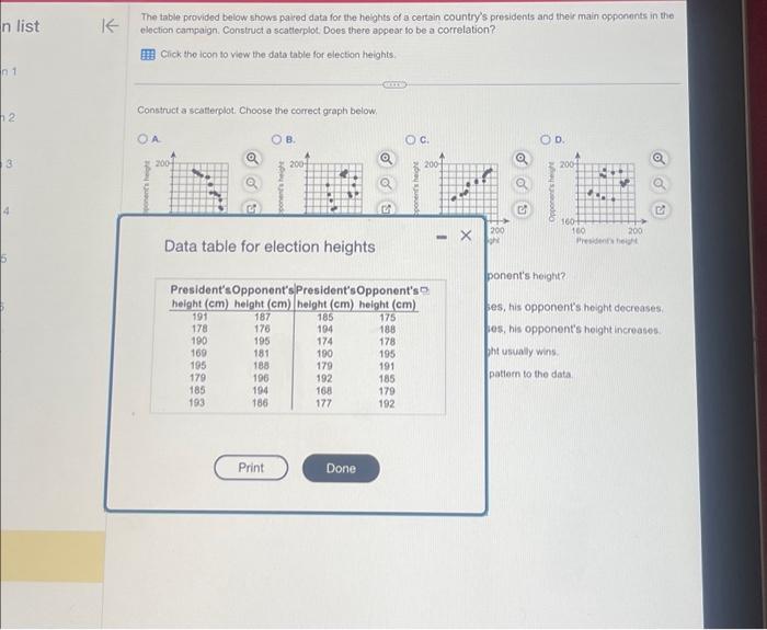 Solved n list n 1 2 3 K The table provided below shows | Chegg.com