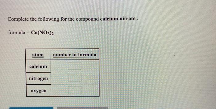 Solved Complete the following for the compound calcium | Chegg.com
