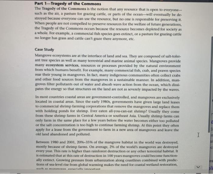Solved Part 1-Case Study: Tragedy of the Commons Answer the | Chegg.com