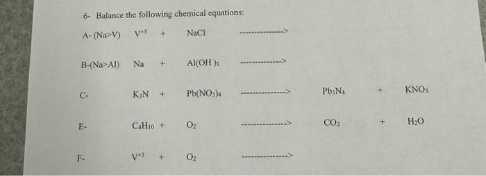 6. Balance the following chemical equations: | Chegg.com