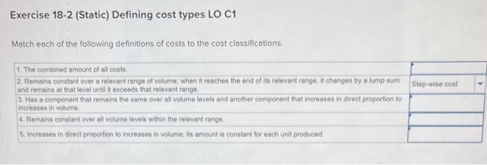 Solved Match each of the following definitions of costs to | Chegg.com