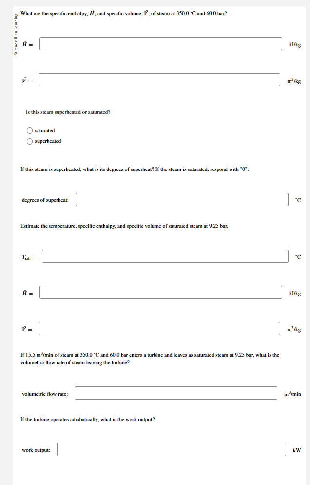 Solved What are the specific enthalpy, hat(H), ﻿and specific | Chegg.com