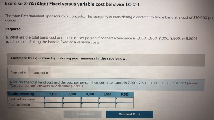 Solved Exercise 2-3A (Algo) Determining fixed cost per unit | Chegg.com