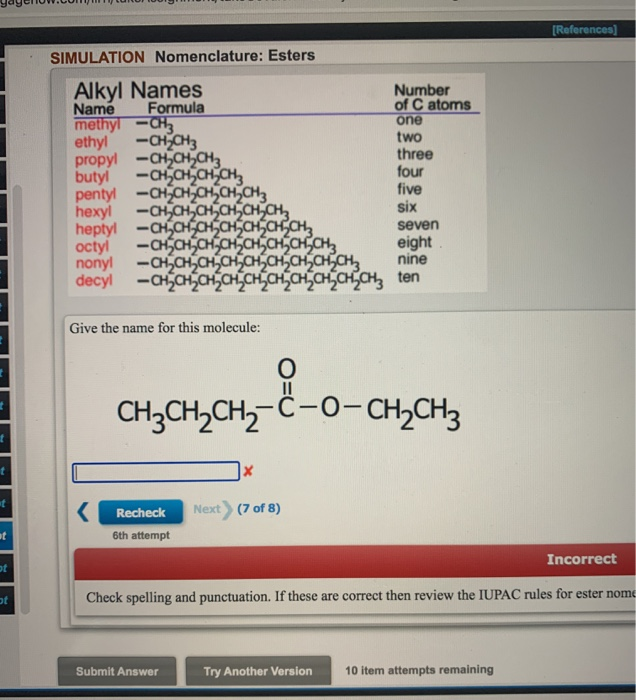 Solved [References) one two SIMULATION Nomenclature: Esters | Chegg.com