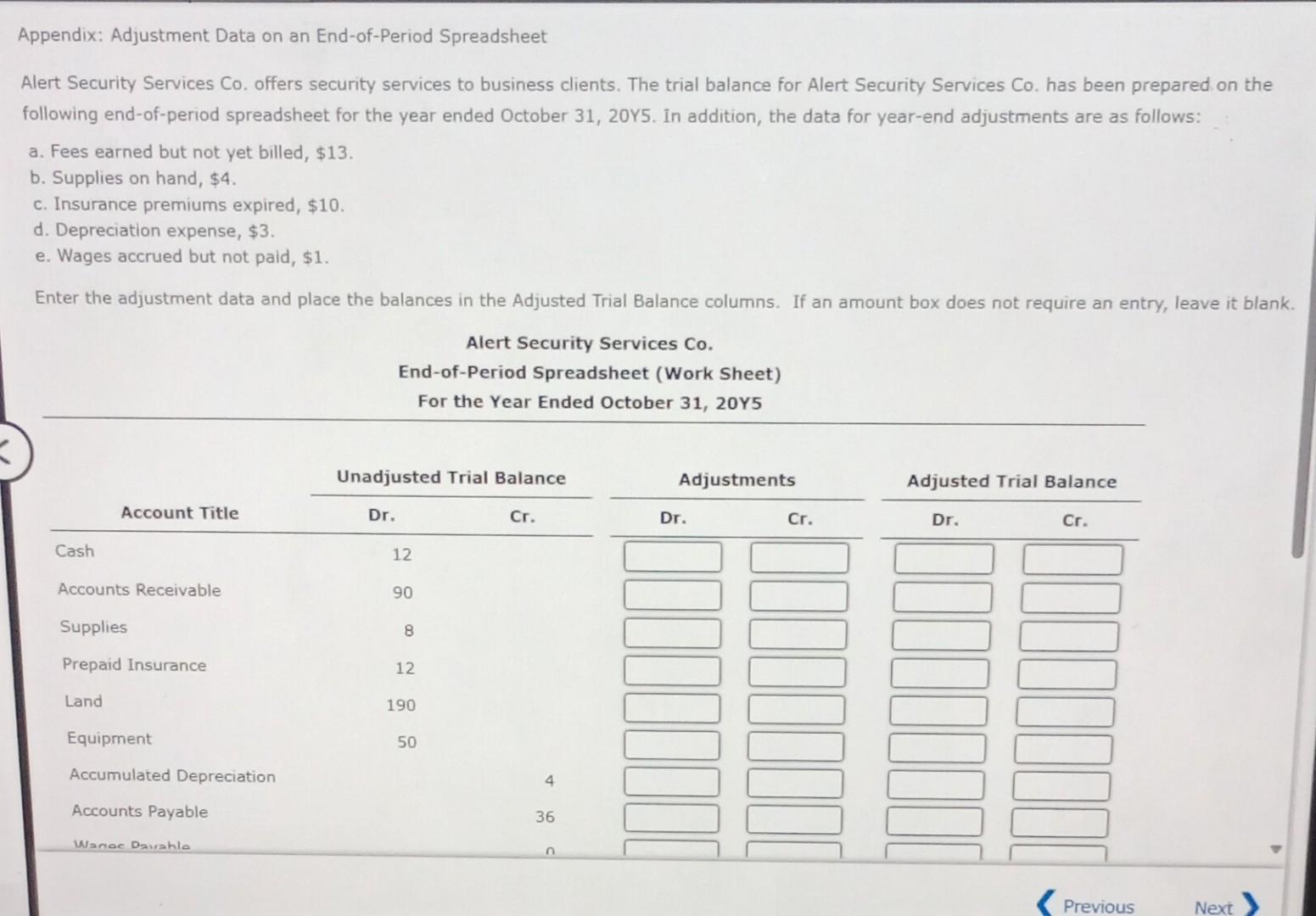 Solved Appendix: Adjustment Data on an End-of-Period | Chegg.com