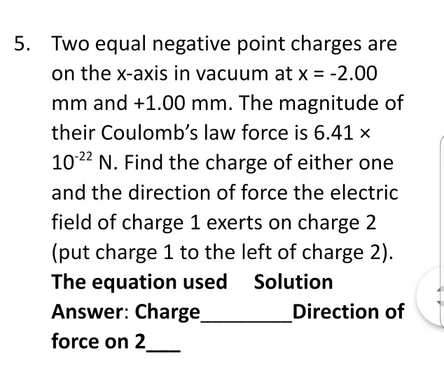 Solved 5. Two equal negative point charges are on the x-axis | Chegg.com