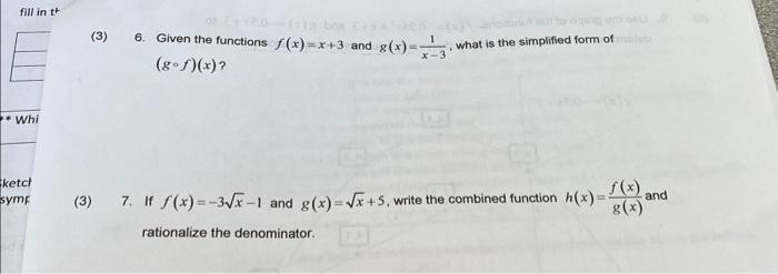 Solved 6 Given The Functions F X X 3 And G X X−31 What