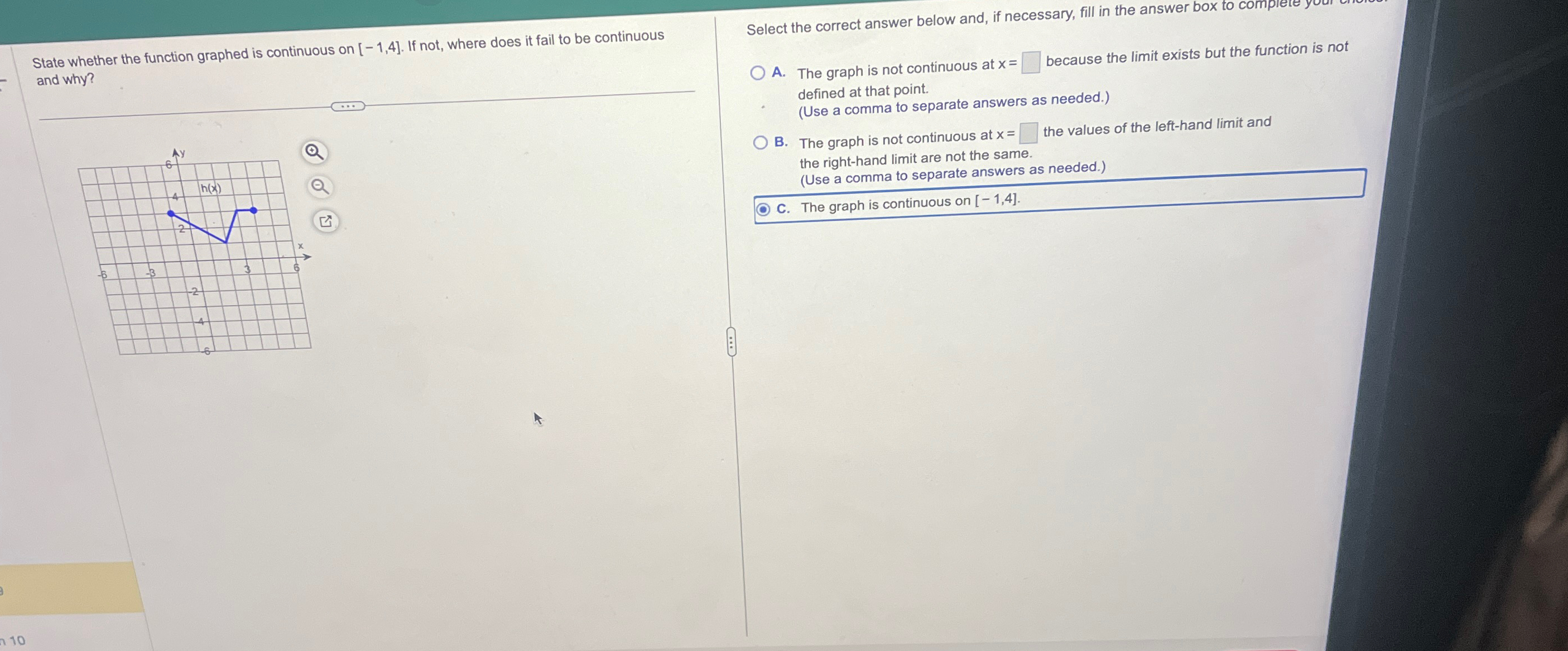 Solved State whether the function graphed is continuous on | Chegg.com