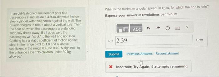Solved What is the minimum angular speed, in rpm, for which | Chegg.com