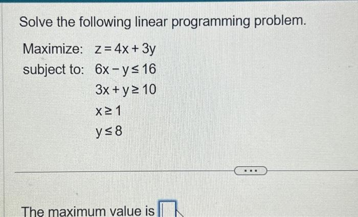 Solved Solve the following linear programming problem. z = | Chegg.com