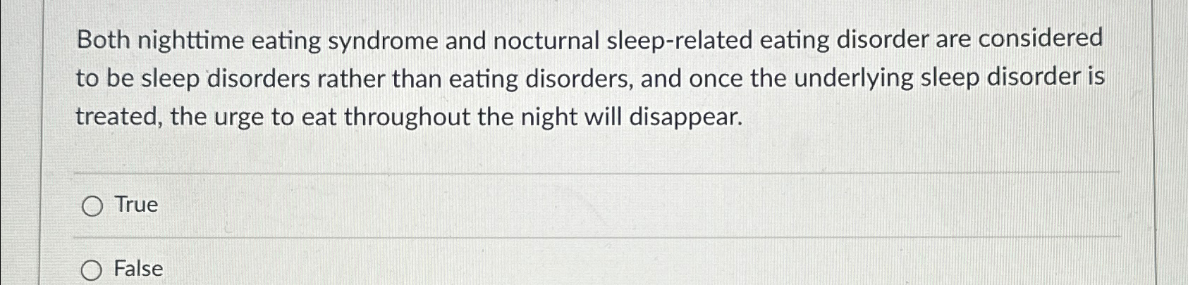 Solved Both nighttime eating syndrome and nocturnal | Chegg.com