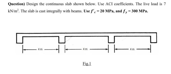 Solved Question) Design the continuous slab shown below. Use | Chegg.com