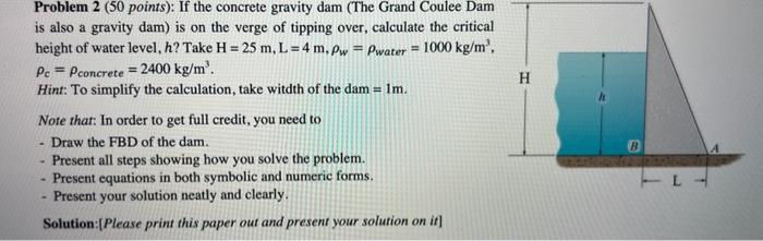 Solved Problem 2 (50 points): If the concrete gravity dam | Chegg.com