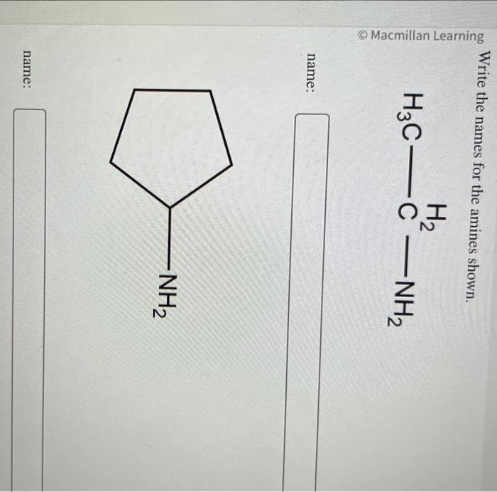 Solved Write the names for the amines shown. Macmillan | Chegg.com