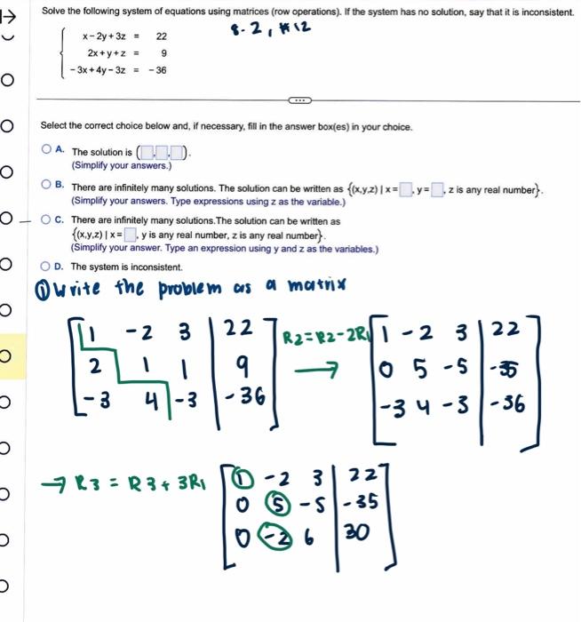 Solved help with solving matrix using row operations - | Chegg.com
