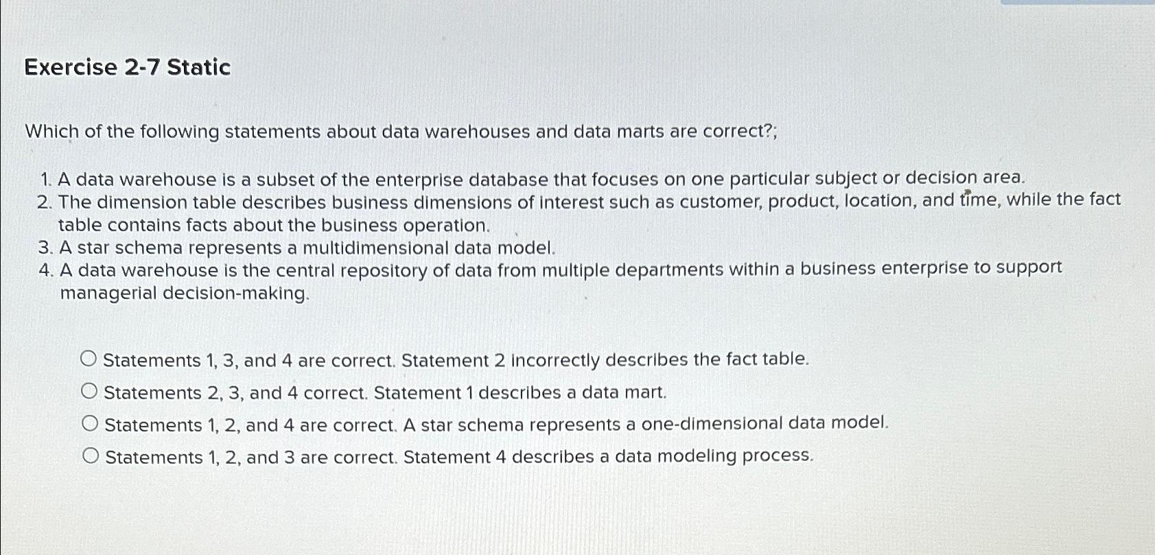 Exercise 2-7 ﻿StaticWhich of the following statements | Chegg.com