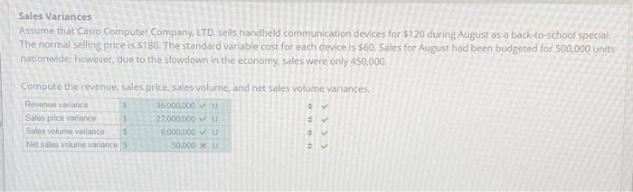 Solved Sales Variances Assume that Casio Computer Company, | Chegg.com