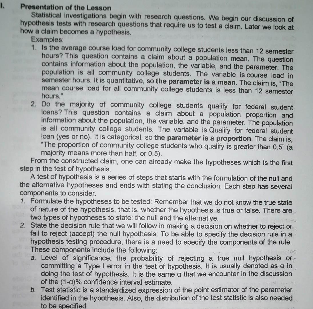 Solved Presentation of the Lesson Statistical investigations | Chegg.com