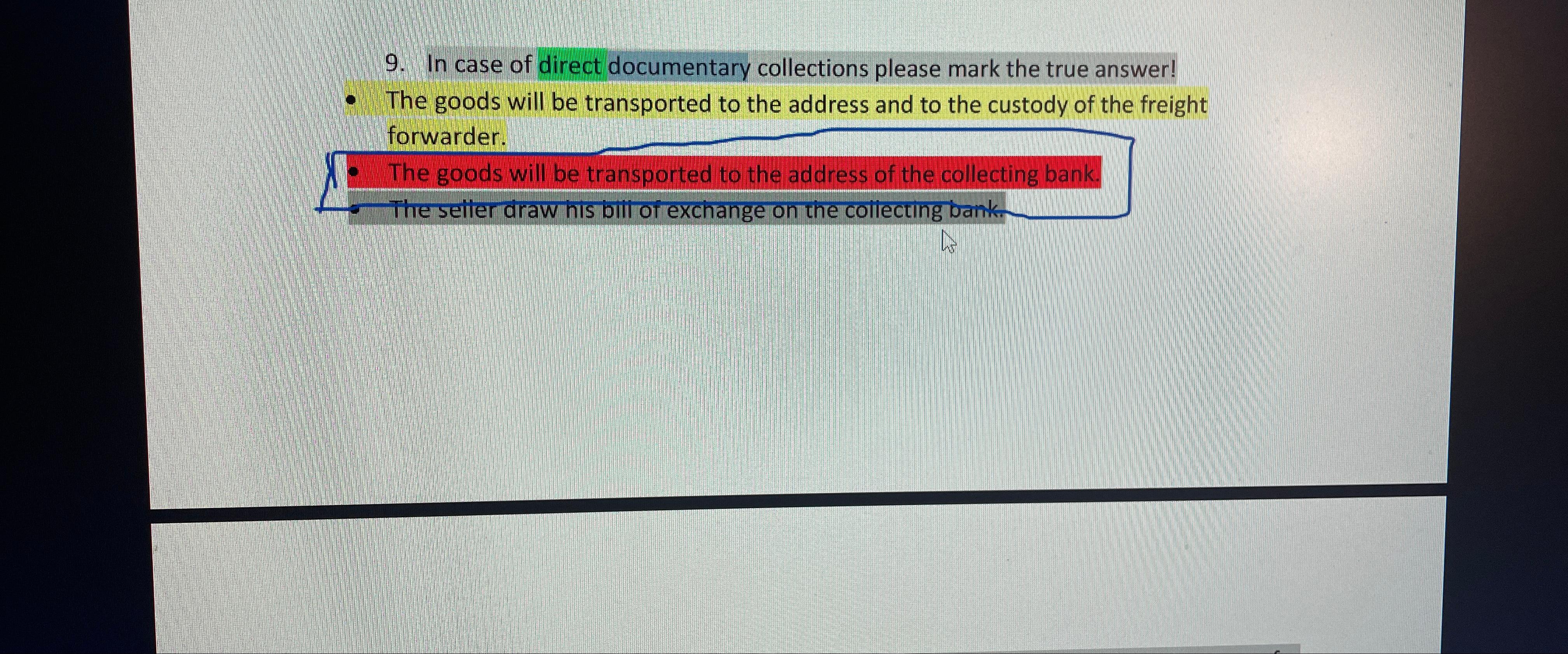 Solved In case of direct documentary collections please mark | Chegg.com