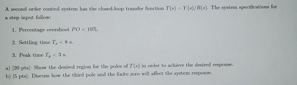 Solved A second order control system has the closed-loop | Chegg.com