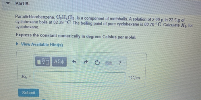 Solved rart A Cyclohexane has a freezing point of 6.50 °C | Chegg.com