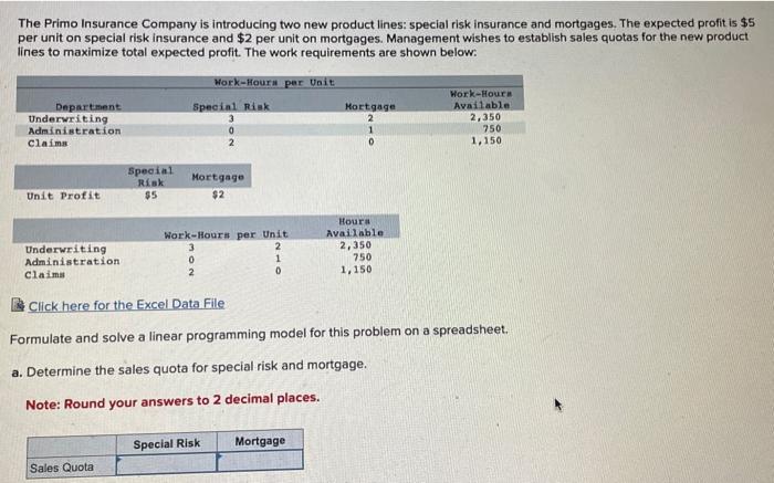 Solved The Primo Insurance Company is introducing two new | Chegg.com