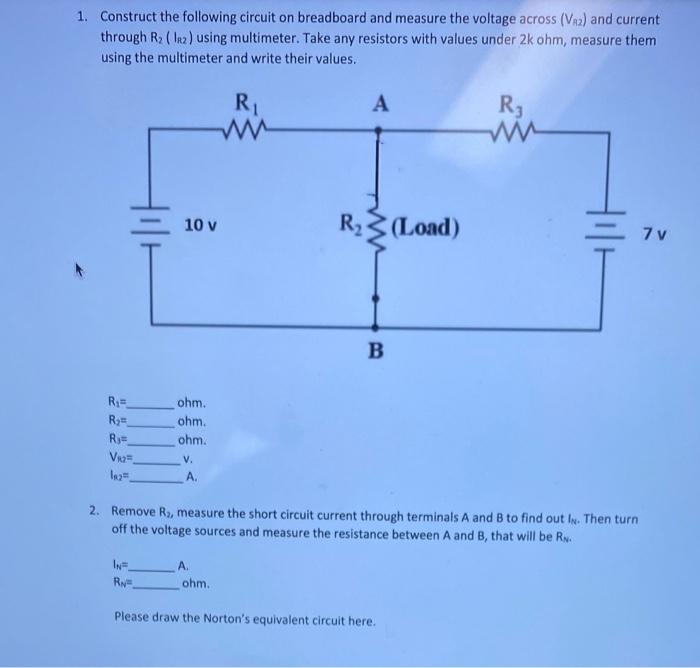 Solved 1. Construct the following circuit on breadboard and | Chegg.com