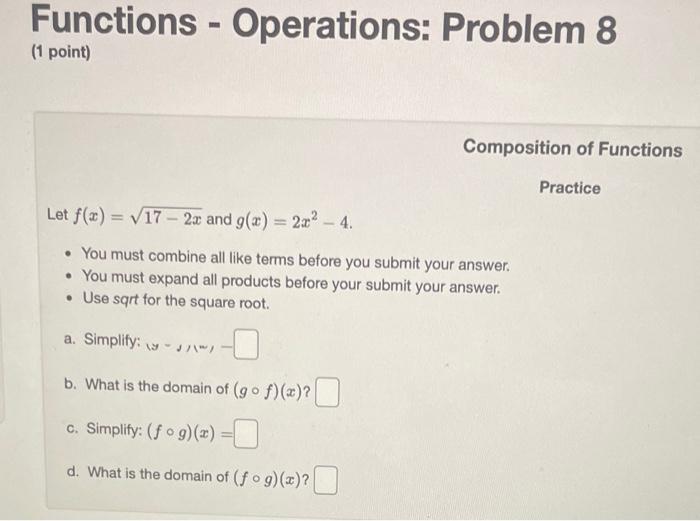Solved Functions - Operations: Problem 8 Composition of | Chegg.com
