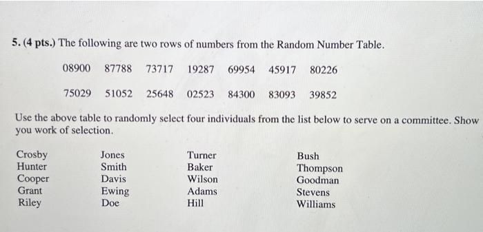 Solved 5. (4 pts.) The following are two rows of numbers | Chegg.com