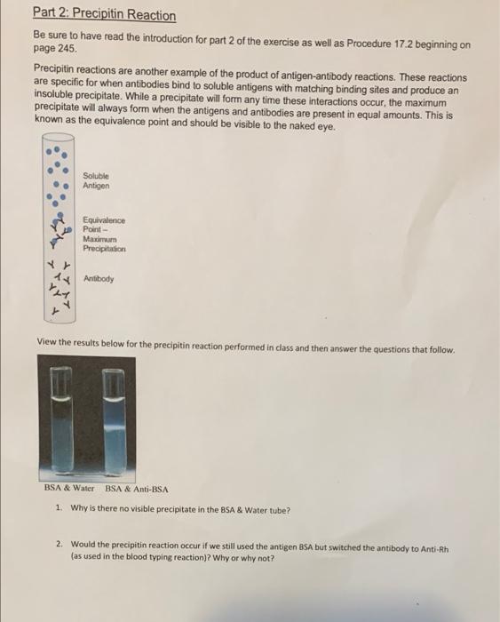 Solved Part 2: Precipitin Reaction Be sure to have read the | Chegg.com