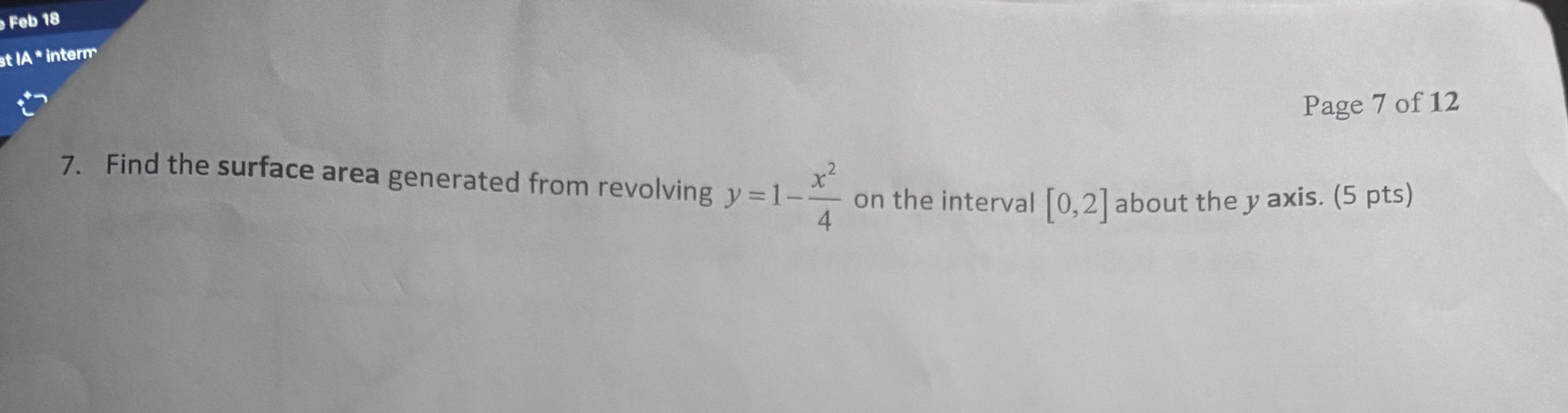Solved Find the surface area generated from revolving | Chegg.com