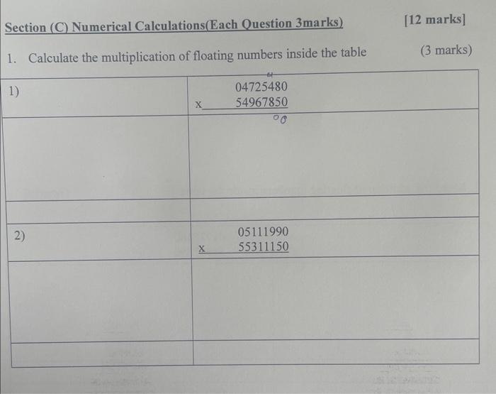 Solved Section (C) Numerical Calculations(Each Question 3 | Chegg.com