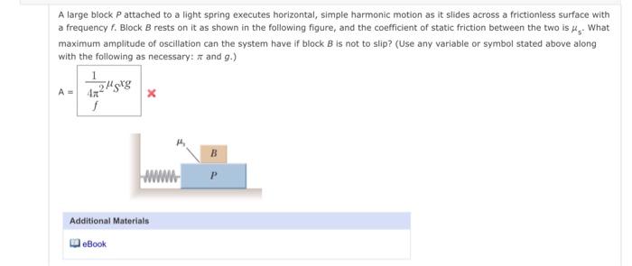 Solved A large block P attached to a light spring executes | Chegg.com