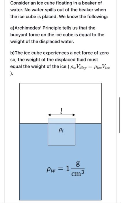 Solved Consider an ice cube floating in a beaker of water. | Chegg.com