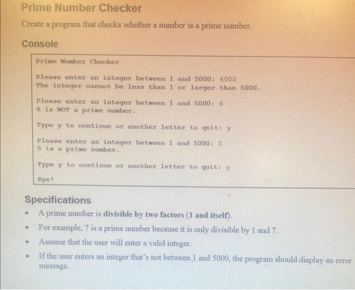 Solved Prime Number Checker Create A Program That Checks