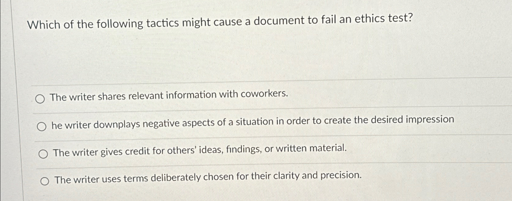 Solved Which of the following tactics might cause a document | Chegg.com