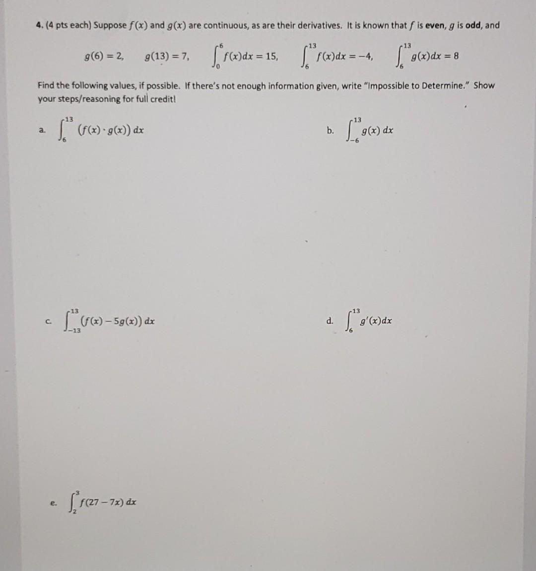 Solved 4 4 Pts Each Suppose Fx And Gx Are Continuous 