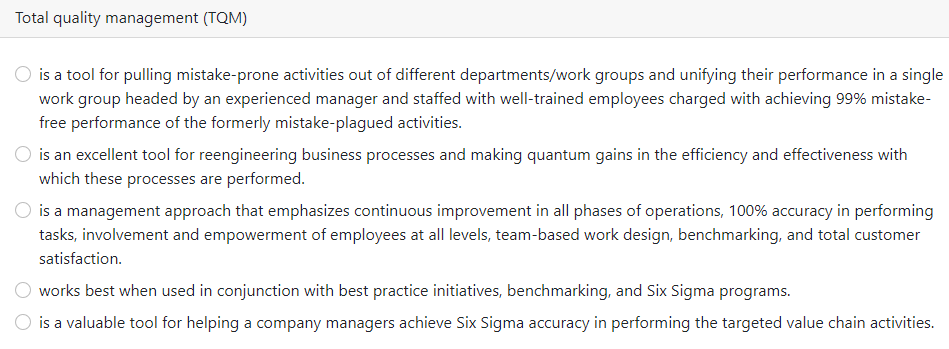 Solved Total quality management (TQM)is a tool for pulling | Chegg.com