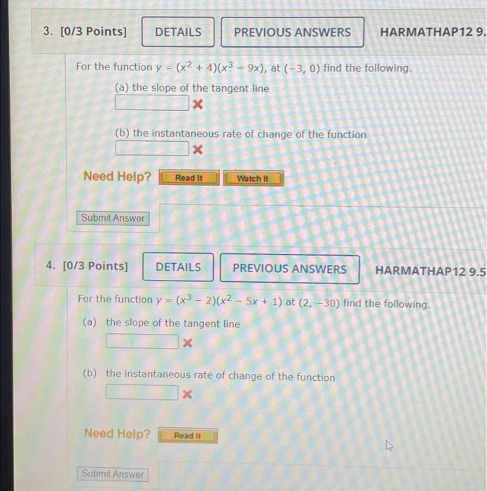 Solved 3. [0/3 Points] Need Help? For the function y = (x² + | Chegg.com