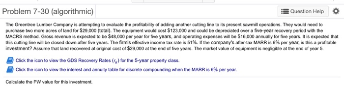 Solved Problem 7-30 (algorithmic) Question Help The | Chegg.com