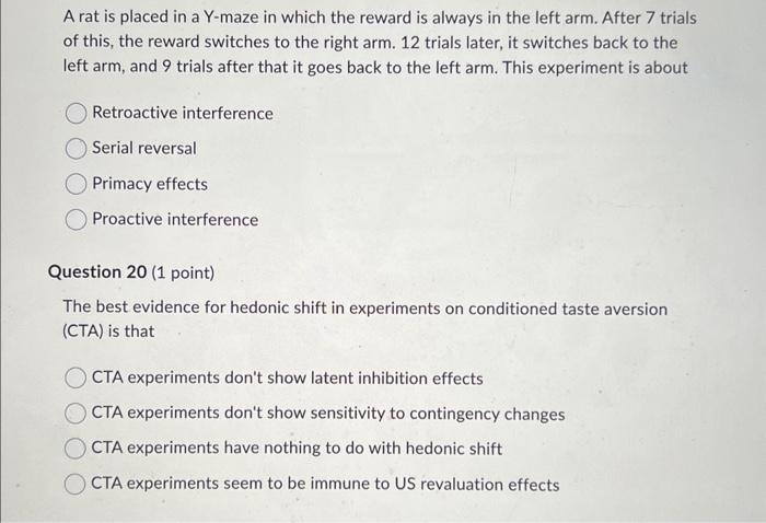 Solved A rat is placed in a Y-maze in which the reward is | Chegg.com