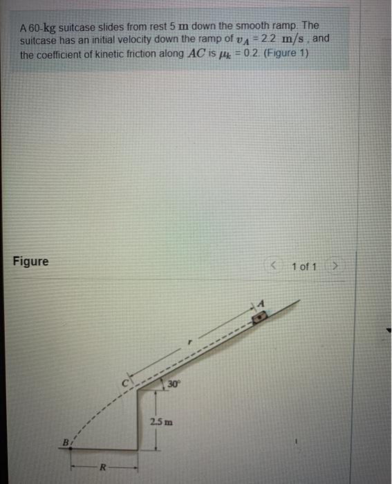 Solved A 60-kg suitcase slides from rest 5 m down the smooth | Chegg.com