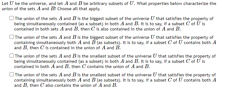 Solved Let U ﻿be the universe, and let A and B ﻿be arbitrary | Chegg.com