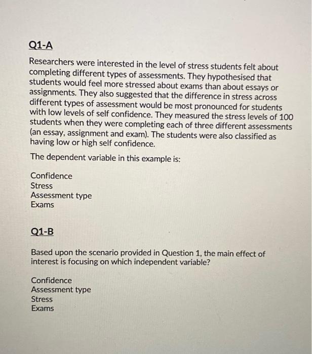 Solved Q1-A Researchers were interested in the level of | Chegg.com