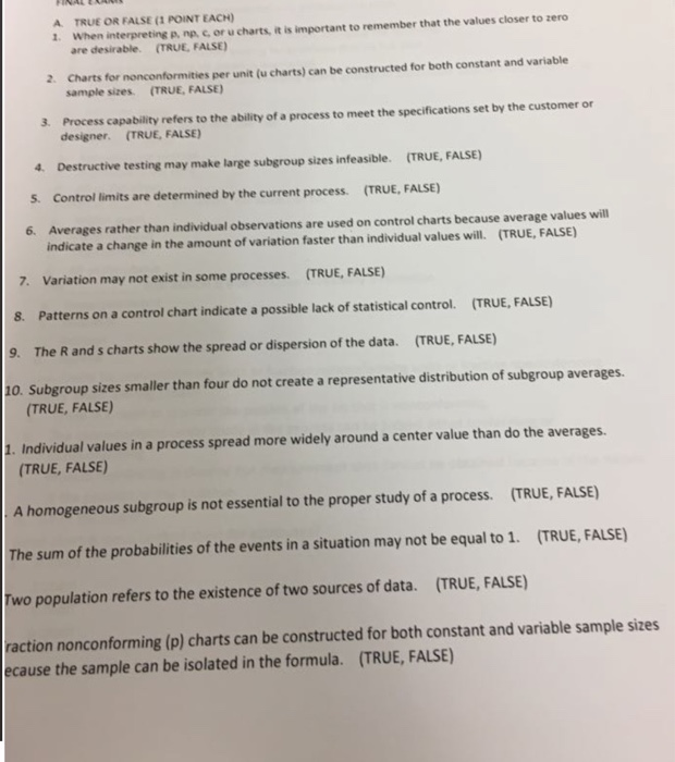 Solved A TRUE OR FALSE (1 POINT EACH) 1. When interpreting | Chegg.com