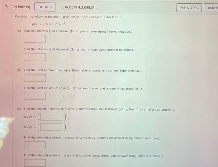 Solved Consider the following function. (If an answer does | Chegg.com